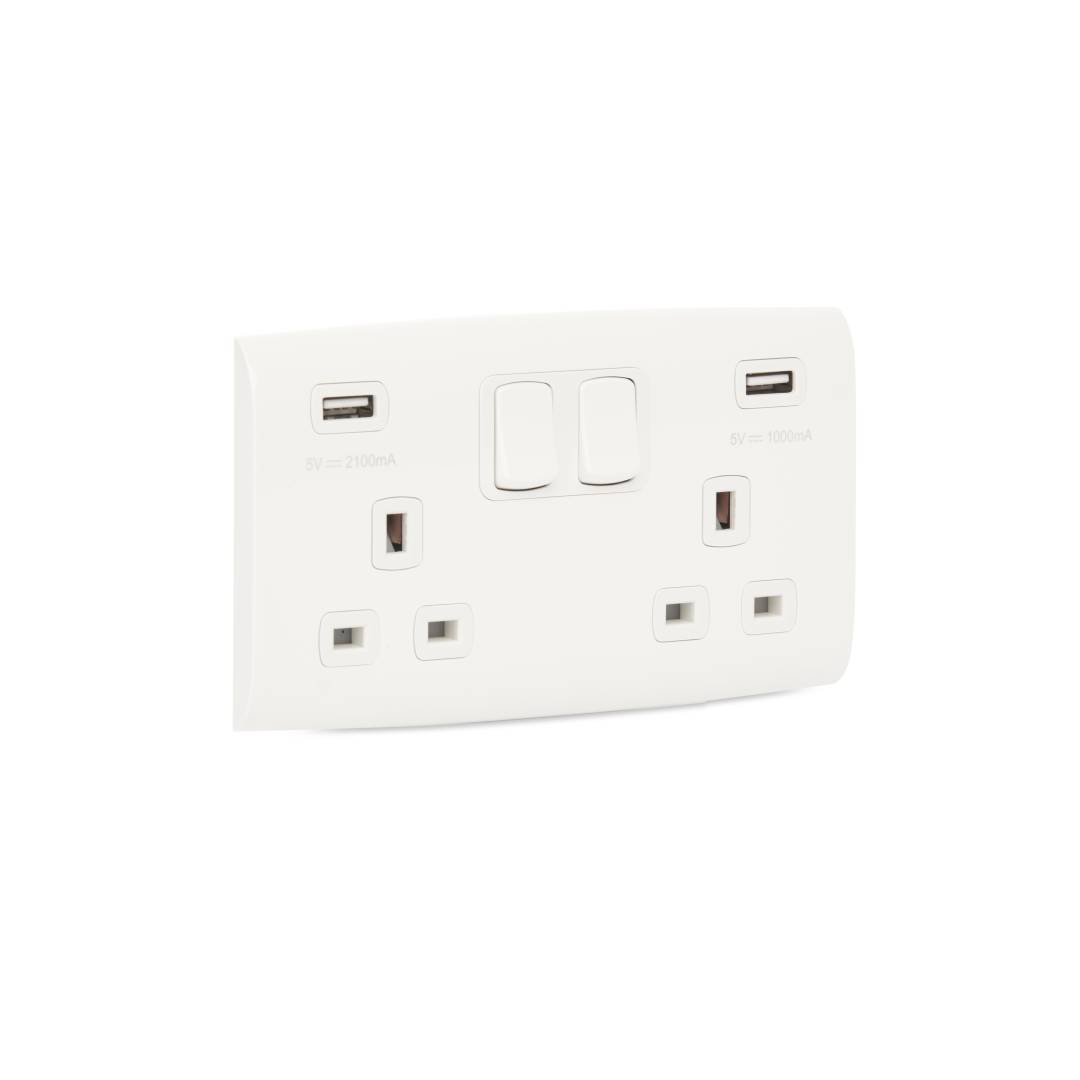ALFANAR WHT 13A DP SW SOCKET 2G + 2 USB A - Calleja Ltd.