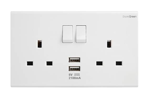 BROADWAY WHITE 13A DP SW SOCKET 2G + 2USB (Bx6) - Calleja Ltd.