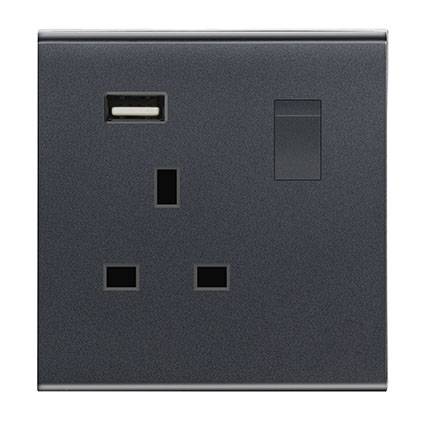 BROADWAY BLACK 13A DP SW SOCKET 1G + 1USB (Bx10) - Calleja Ltd.
